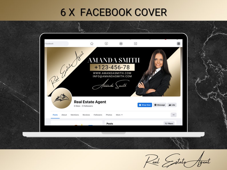 Gold Realtor Facebook Covers Template Editable Facebook Cover Facebook ...