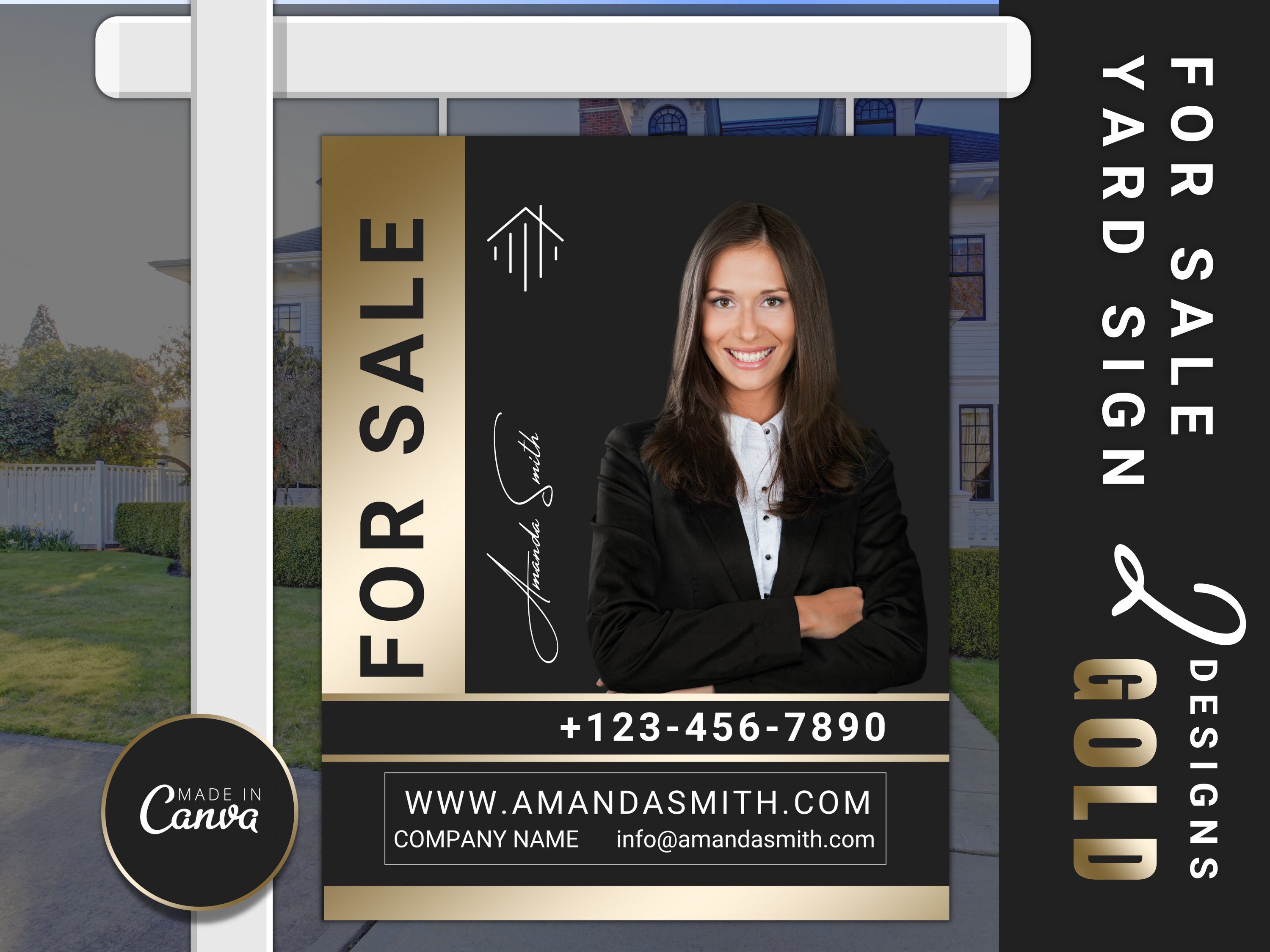 Real Estate Sign, Gold & Black for Sale Sign, Custom Sign, Realtor Sign ...