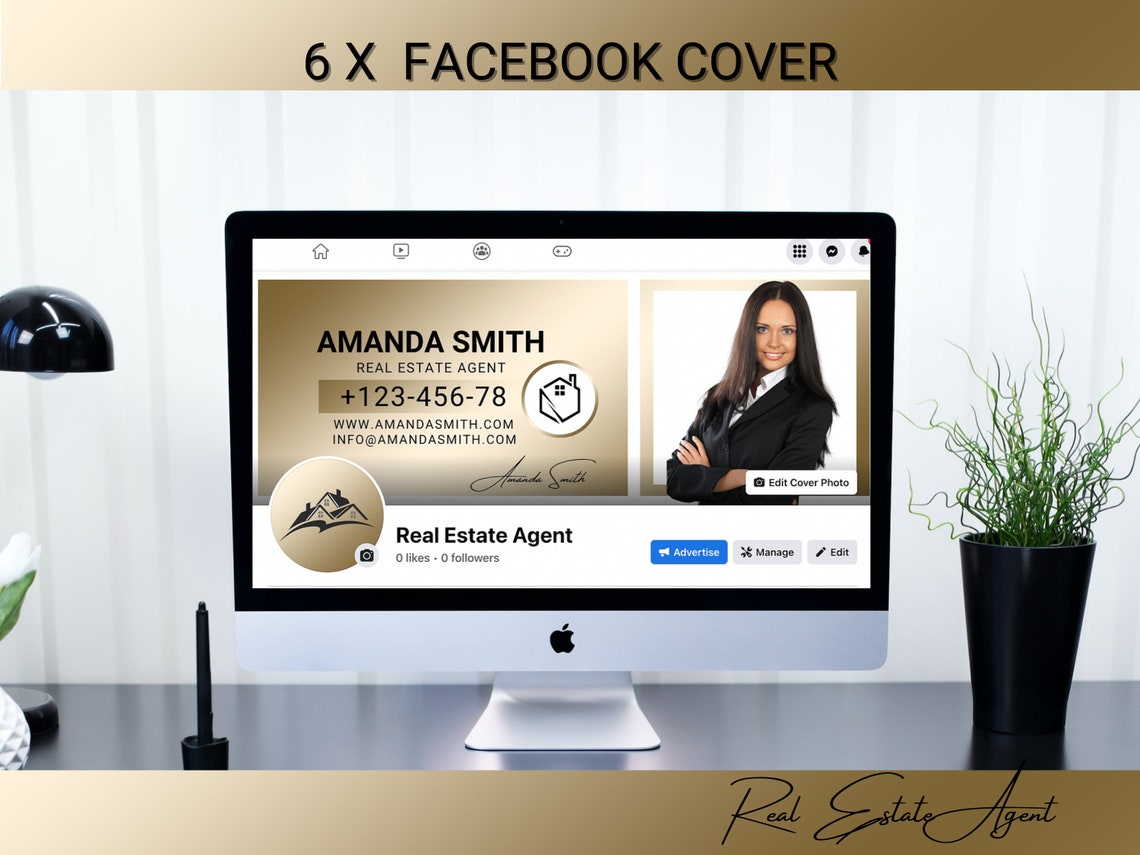 6 Gold Realtor Facebook Covers Template Editable Facebook Cover ...