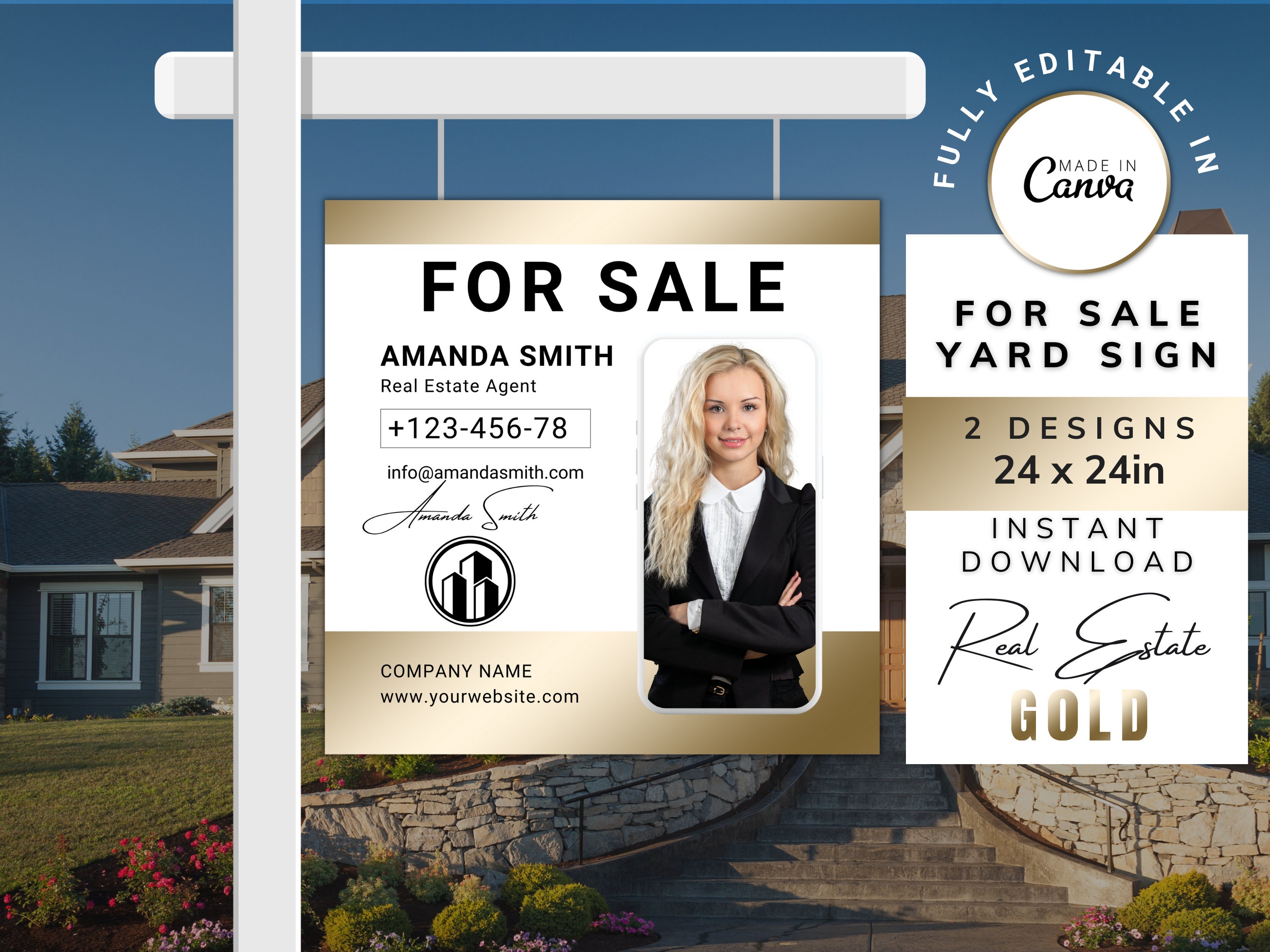 Real Estate Agent GOLD Yard Sign, for Sale Yard Sign, Realtor Yard Sign ...