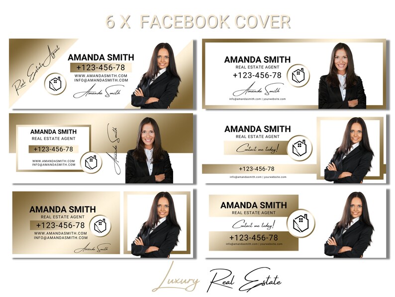 6 Gold Realtor Facebook Covers Template Editable Facebook Cover ...