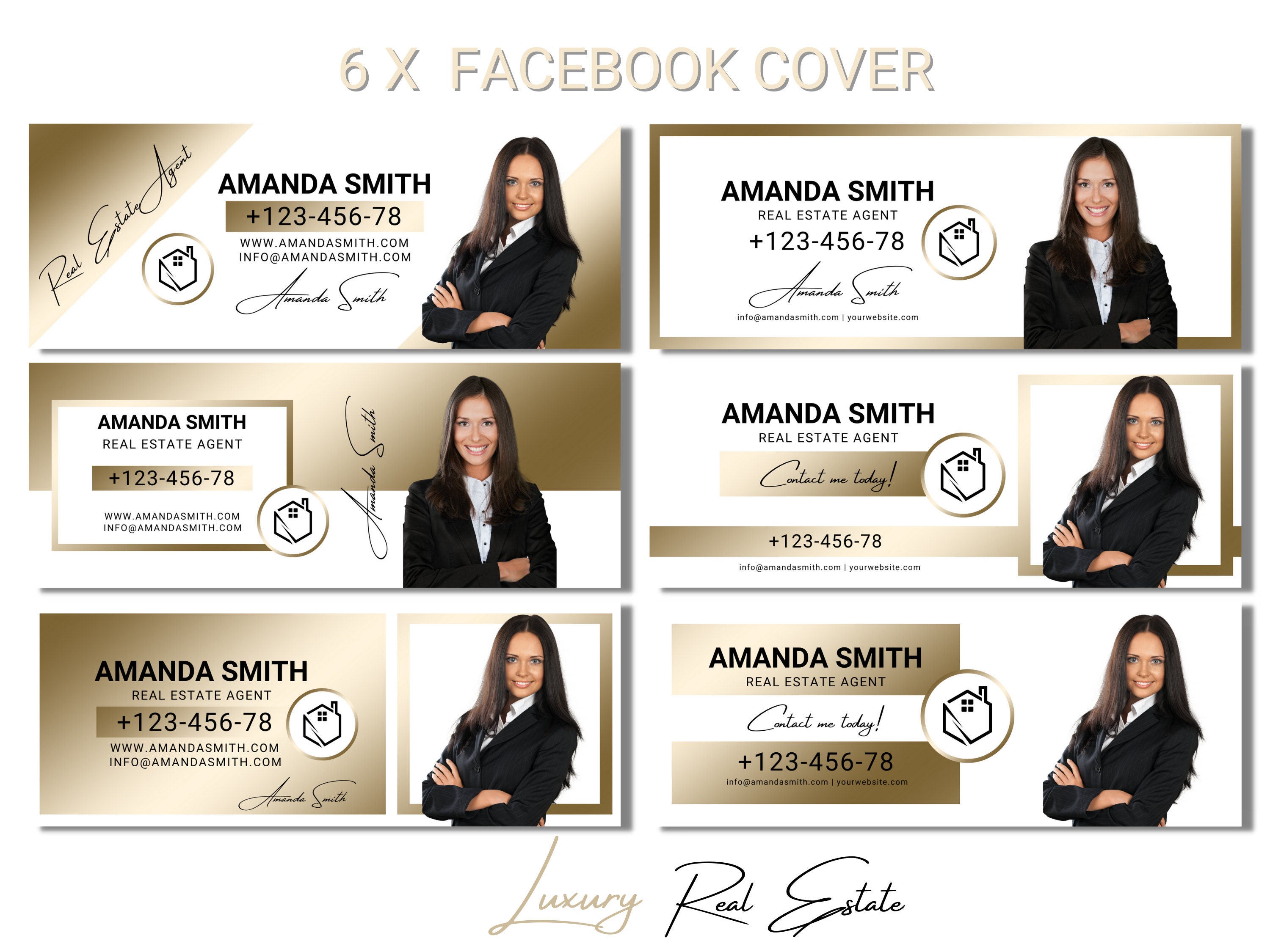 6 Gold Realtor Facebook Covers Template Editable Facebook Cover ...