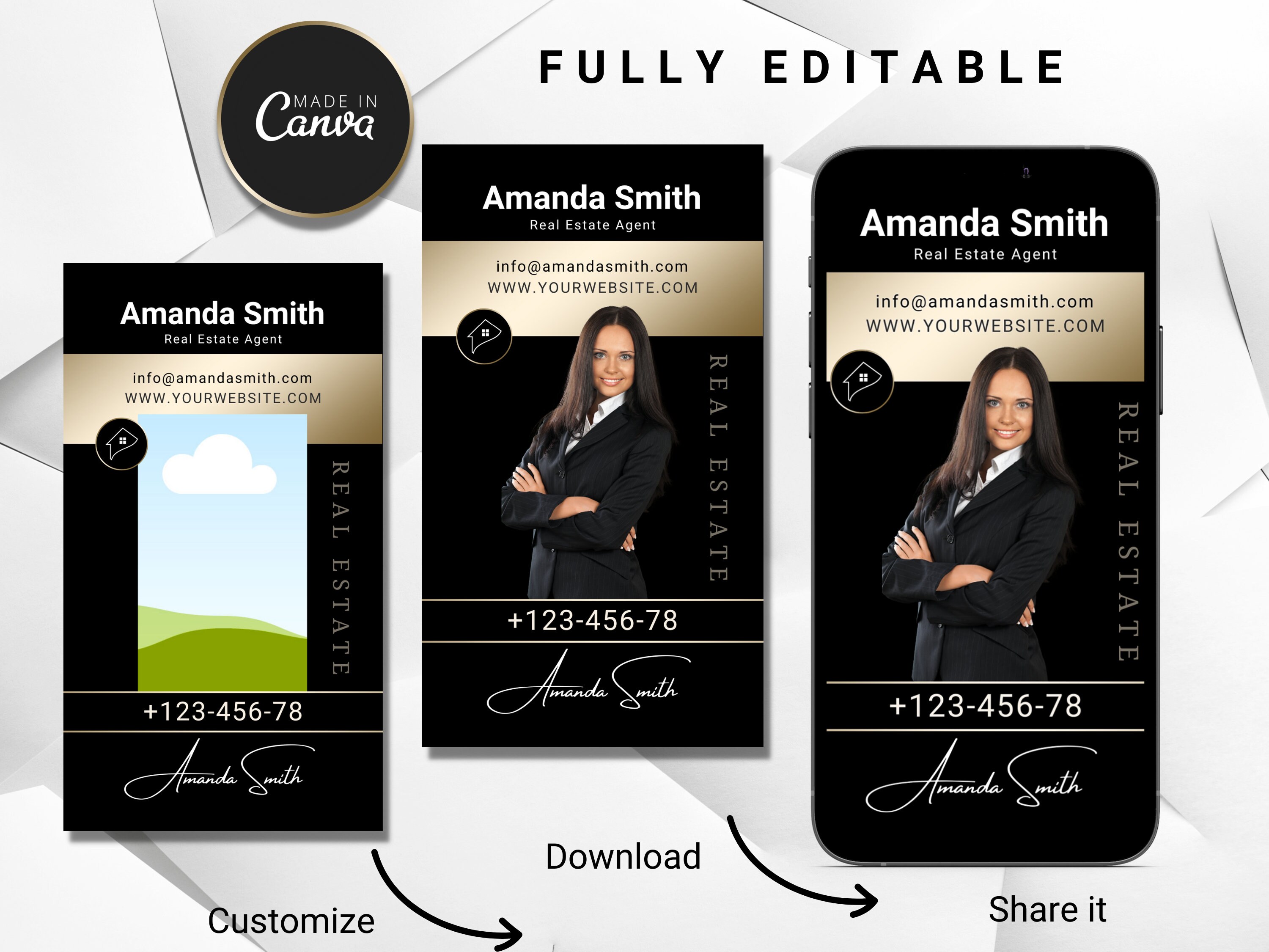 Gold Real Estate Business Card, Luxury Realtor Business Card, Real ...