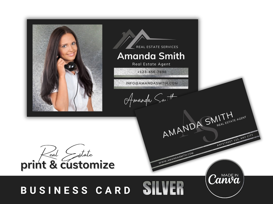 Realtor Business Card, Real Estate Business Card, Realtor Brand, Silver ...