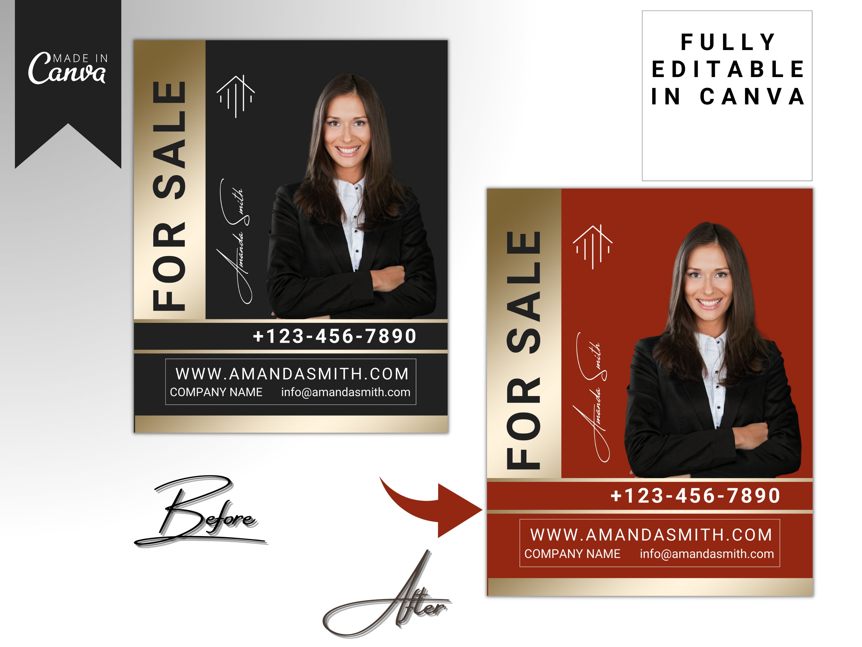 Real Estate Sign, Gold & Black for Sale Sign, Custom Sign, Realtor Sign ...