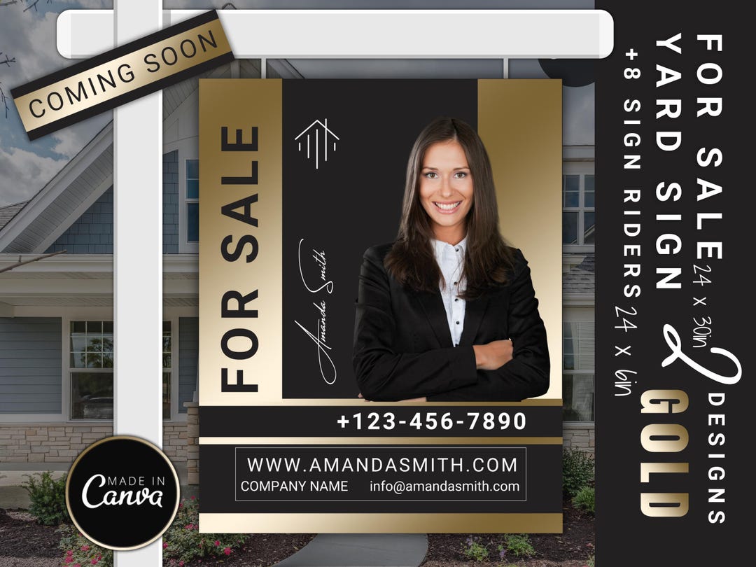 Gold & Black Realtor Sign, Real Estate Sign, for Sale Sign, Real Estate ...