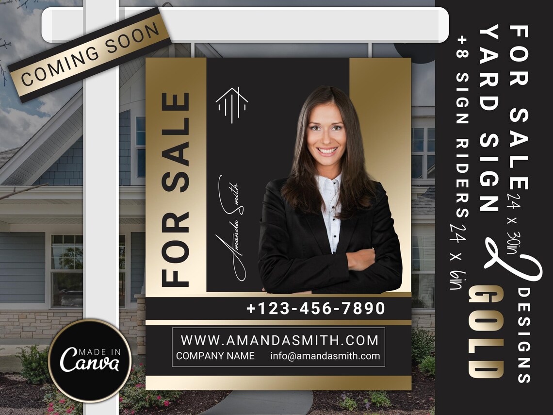 Gold & Black Realtor Sign, Real Estate Sign, for Sale Sign, Real Estate ...