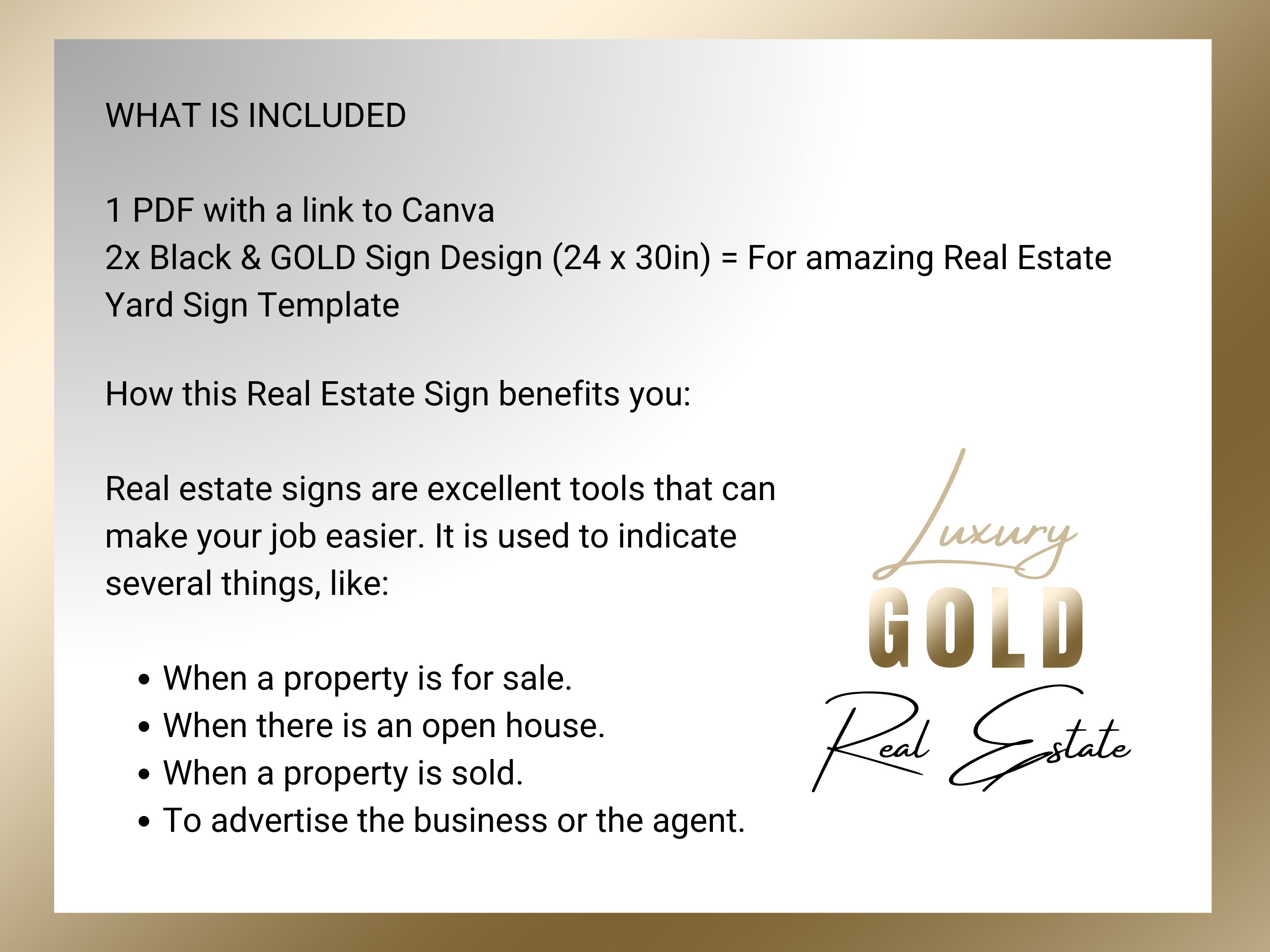 Gold & Black Real Estate Sign Template, Custom Realtor Marketing (canva ...