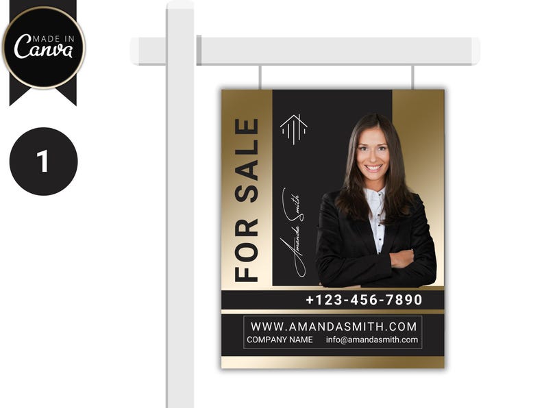 Gold & Black Realtor Sign, Real Estate Sign, for Sale Sign, Real Estate ...