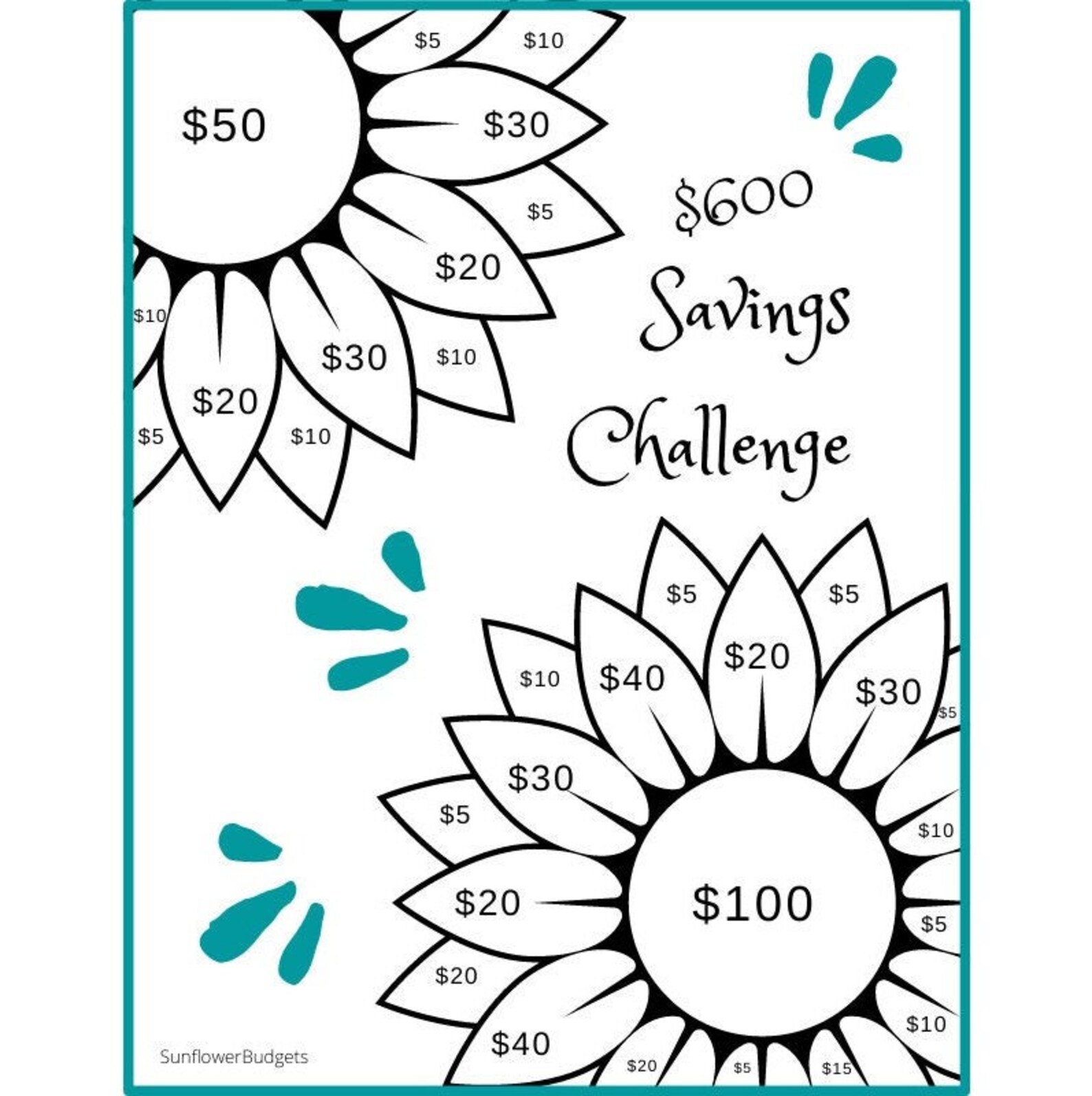 Sunflower Savings, Savings Challenge, 600 Dollar Savings Challenge ...