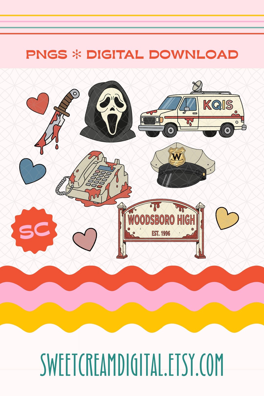 Horror Movie Clipart Set | Spooky Cute Slasher Icons, Woodsboro ...