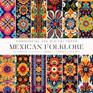 Mexican Folklore Digital Paper Pack Colorful Fiesta Backgrounds for ...