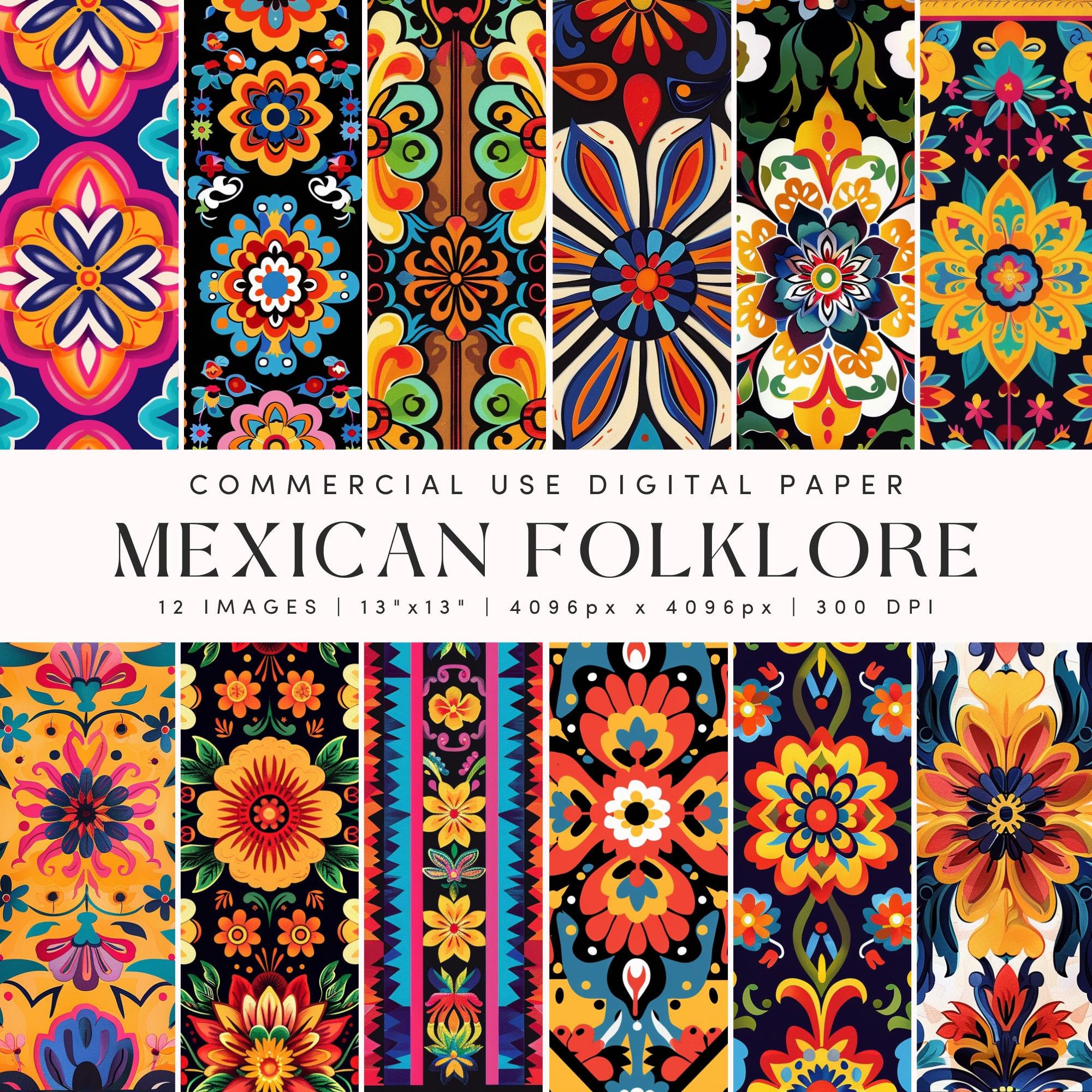 Mexican Folklore Digital Paper Pack Colorful Fiesta Backgrounds for ...