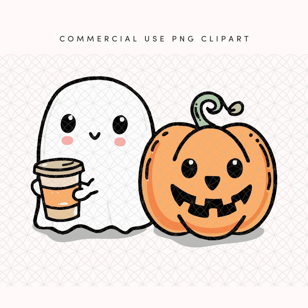 Ghost Pumpkin Coffee Clip Art - Halloween PNG, Spooky Digital Download ...