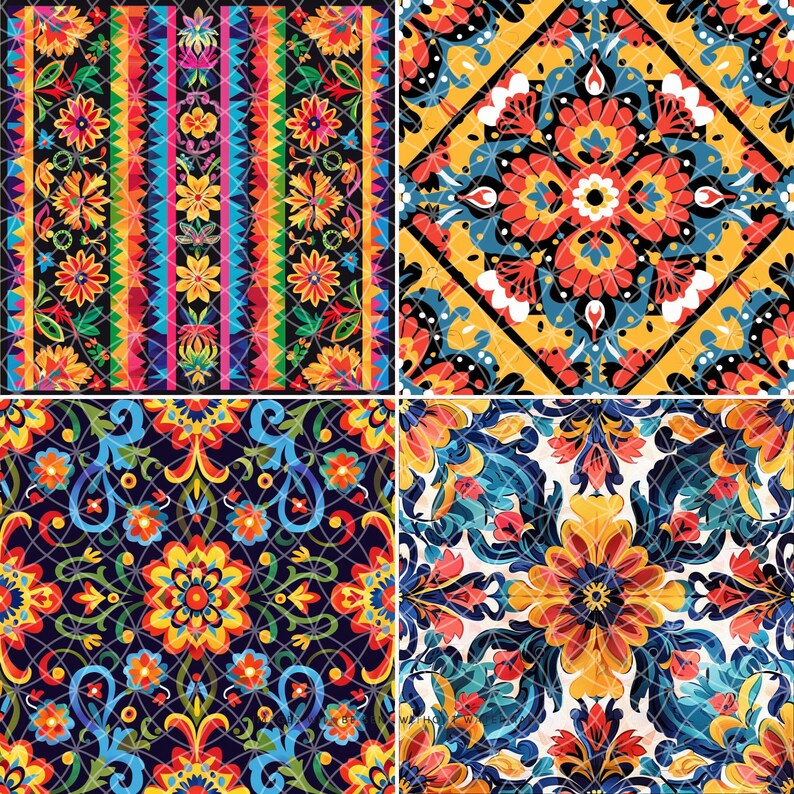 Mexican Folklore Digital Paper Pack Colorful Fiesta Backgrounds for ...
