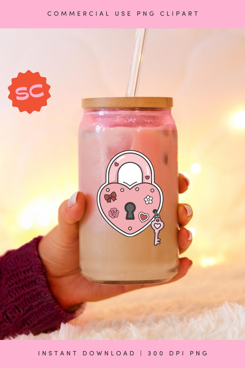 Heart Lock and Key PNG | Kawaii Love Clipart | Valentine Padlock ...