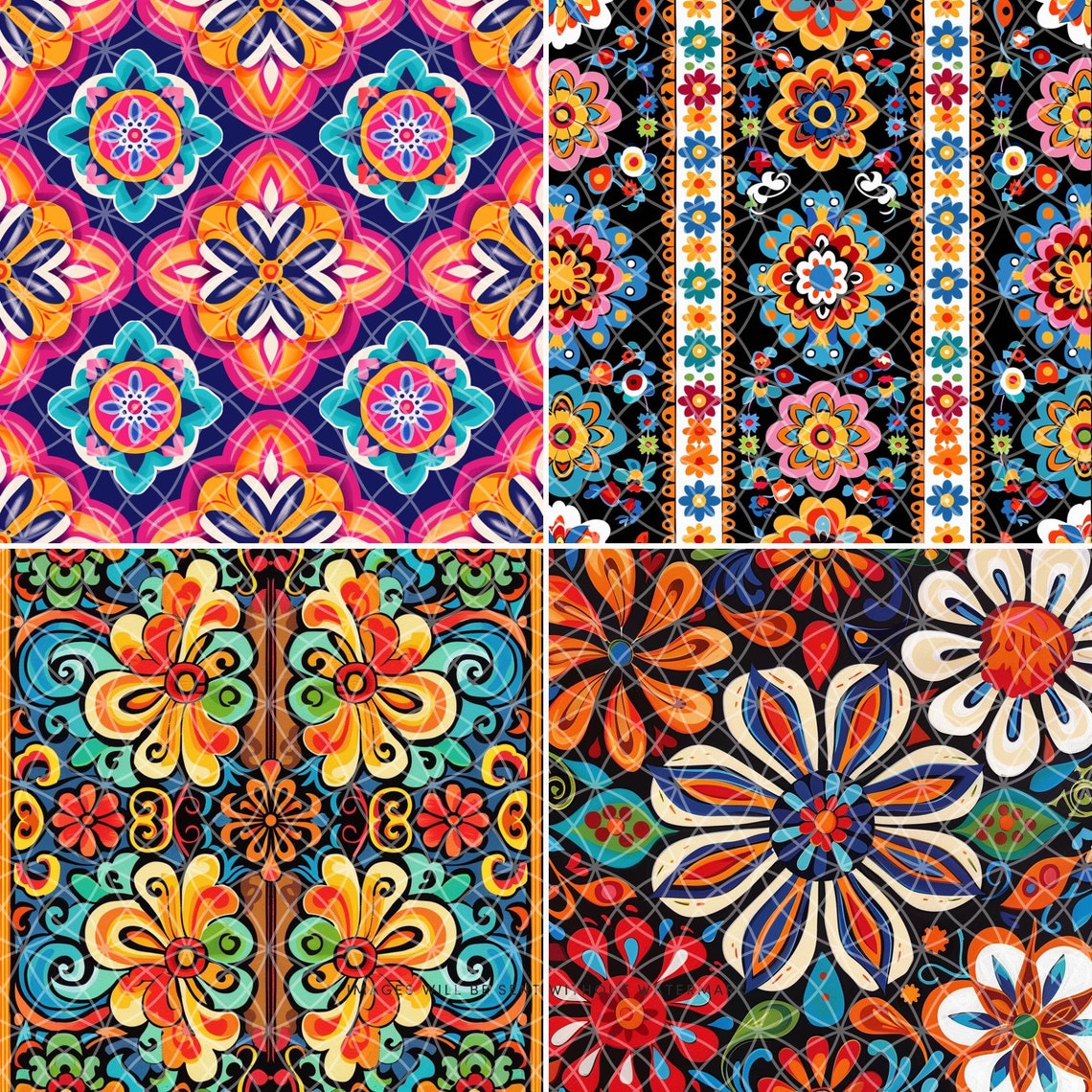 Mexican Folklore Digital Paper Pack Colorful Fiesta Backgrounds for ...