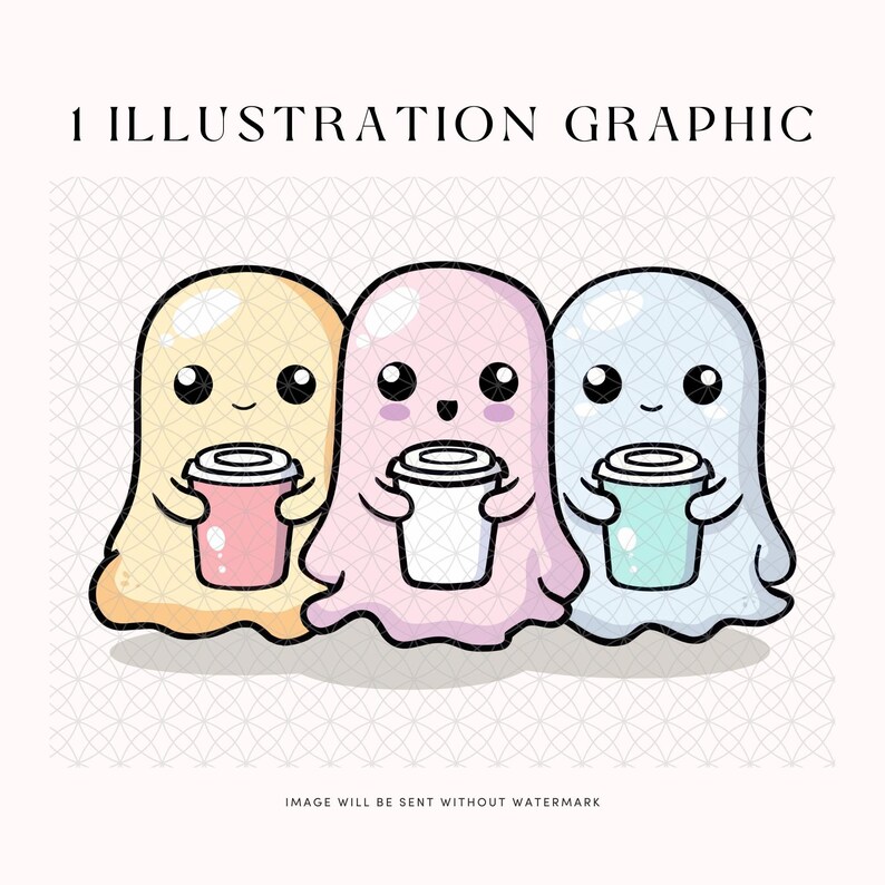 Kawaii Coffee Ghosts Clip Art: Colorful Halloween PNG (digital Download ...