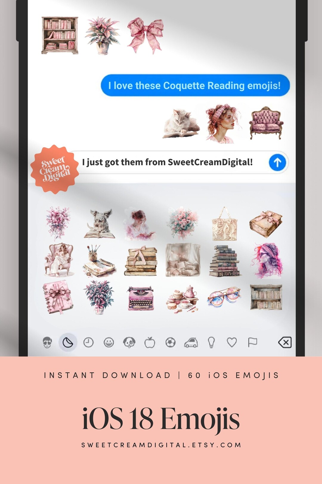 Ios18 Emojis Coquette Reading Digital Stickers Cute Emoji Designs ...