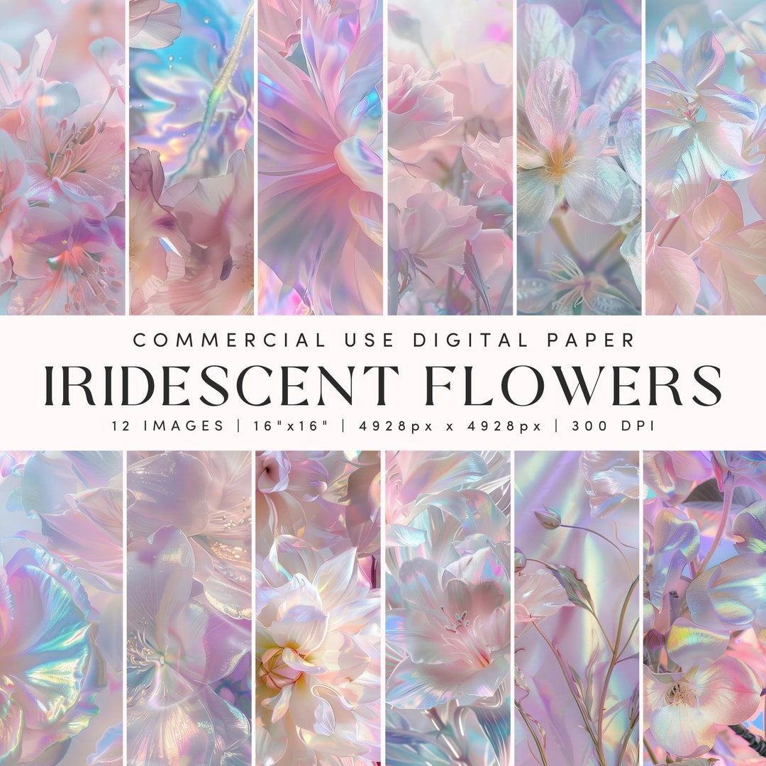 Iridescent Flowers Digital Paper | Scrapbook & Junk Journal Paper ...