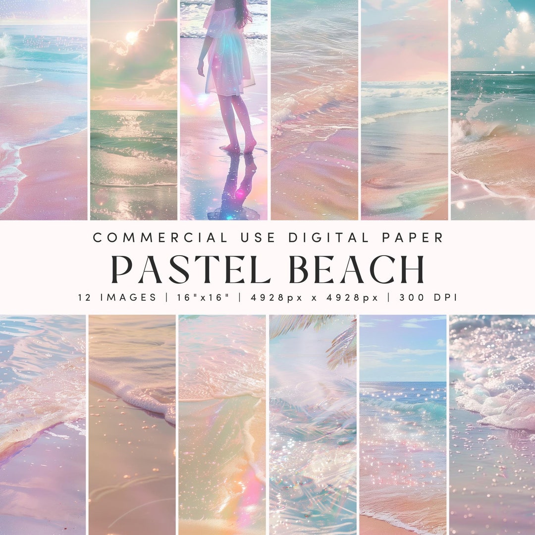 Beach Digital Paper Bundle | Ocean Waves Watercolor Scrapbook Digital ...