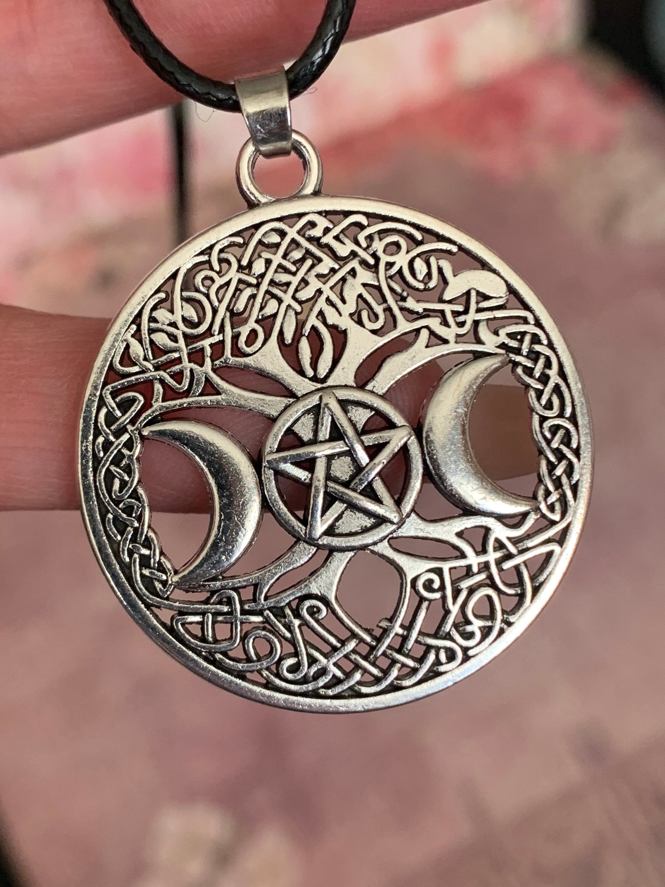 Pagan Goddess Moon Trinity Pentacle Cord Pendant Necklace - Etsy