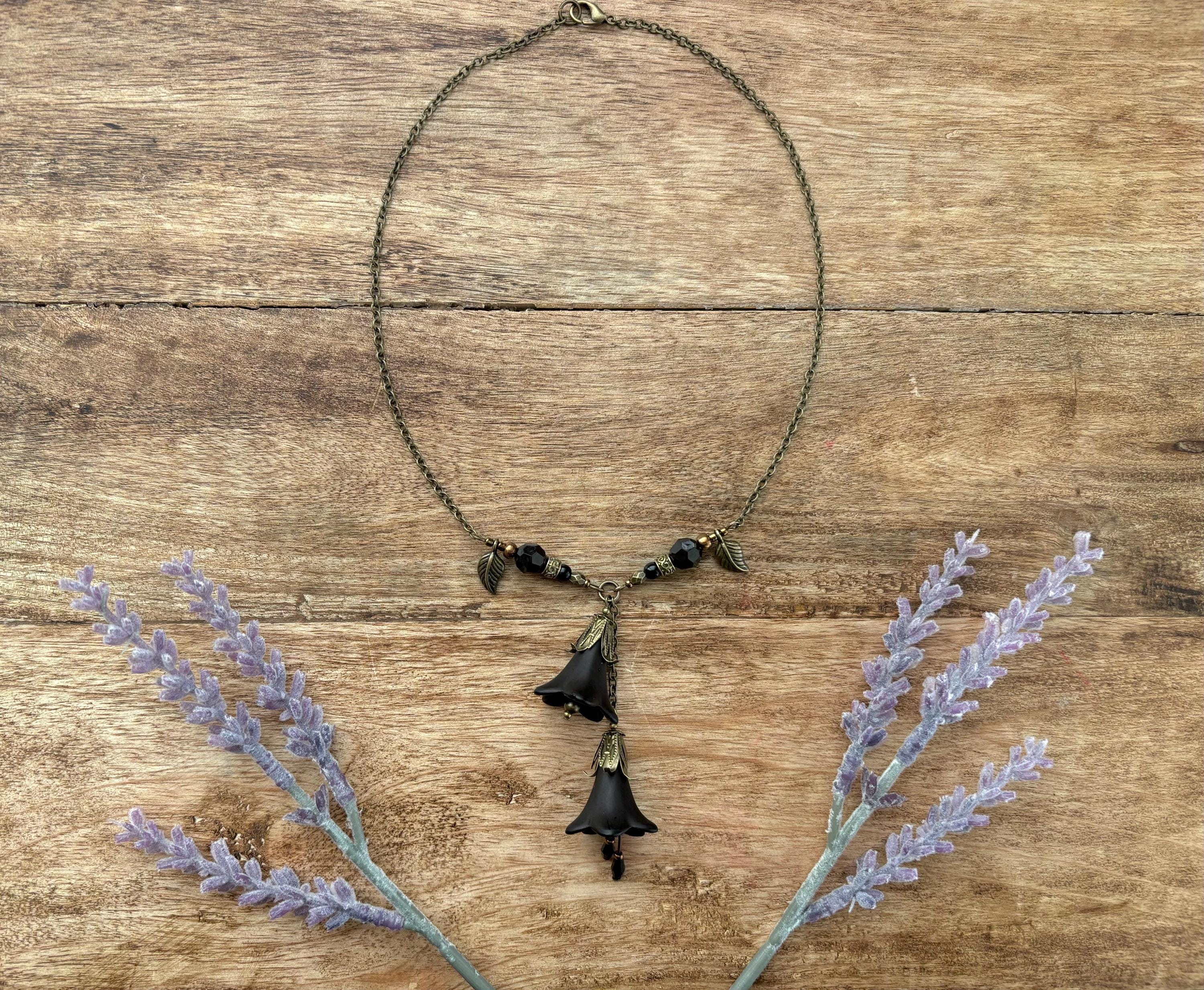 Whimsigoth Black Trumpet Flower Chandelier Necklace | Goth | Whimsical ...