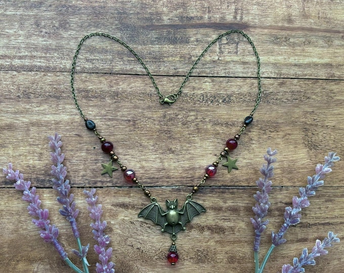 Gothic Red Garnet Bat Wing Choker Necklace in Bronze Alloy | Whimsigoth ...