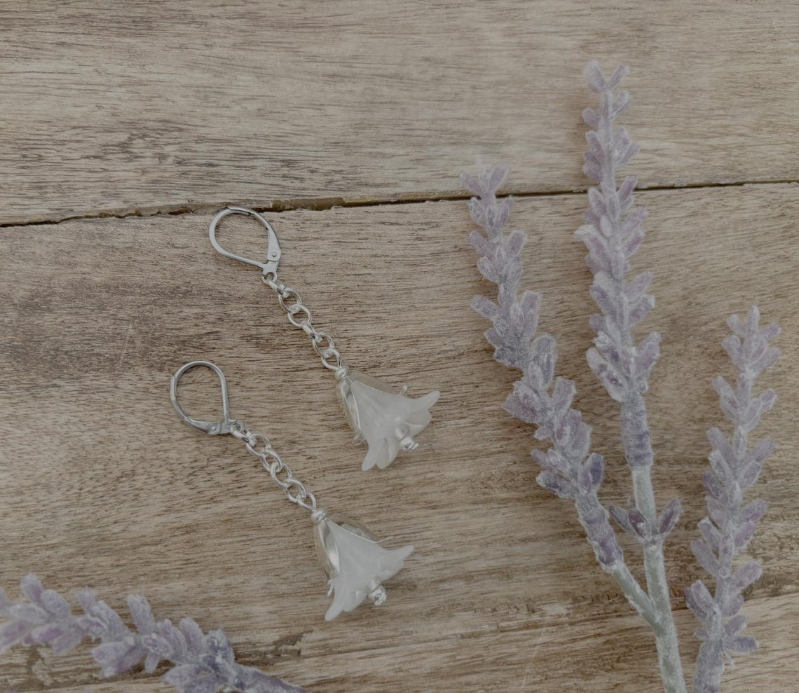 Whimsigoth Frosted White Trumpet Flower Chandelier Earrings | Whimsy ...