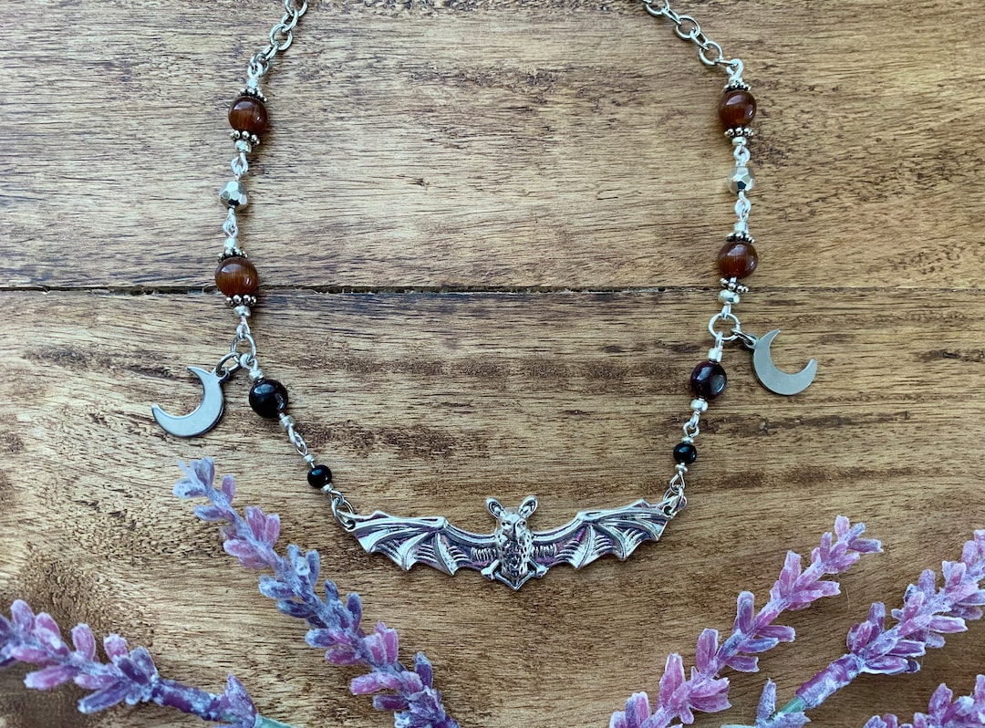 Gothic Garnet Bat Wing Choker Necklace in Silver Alloy | Whimsigoth ...