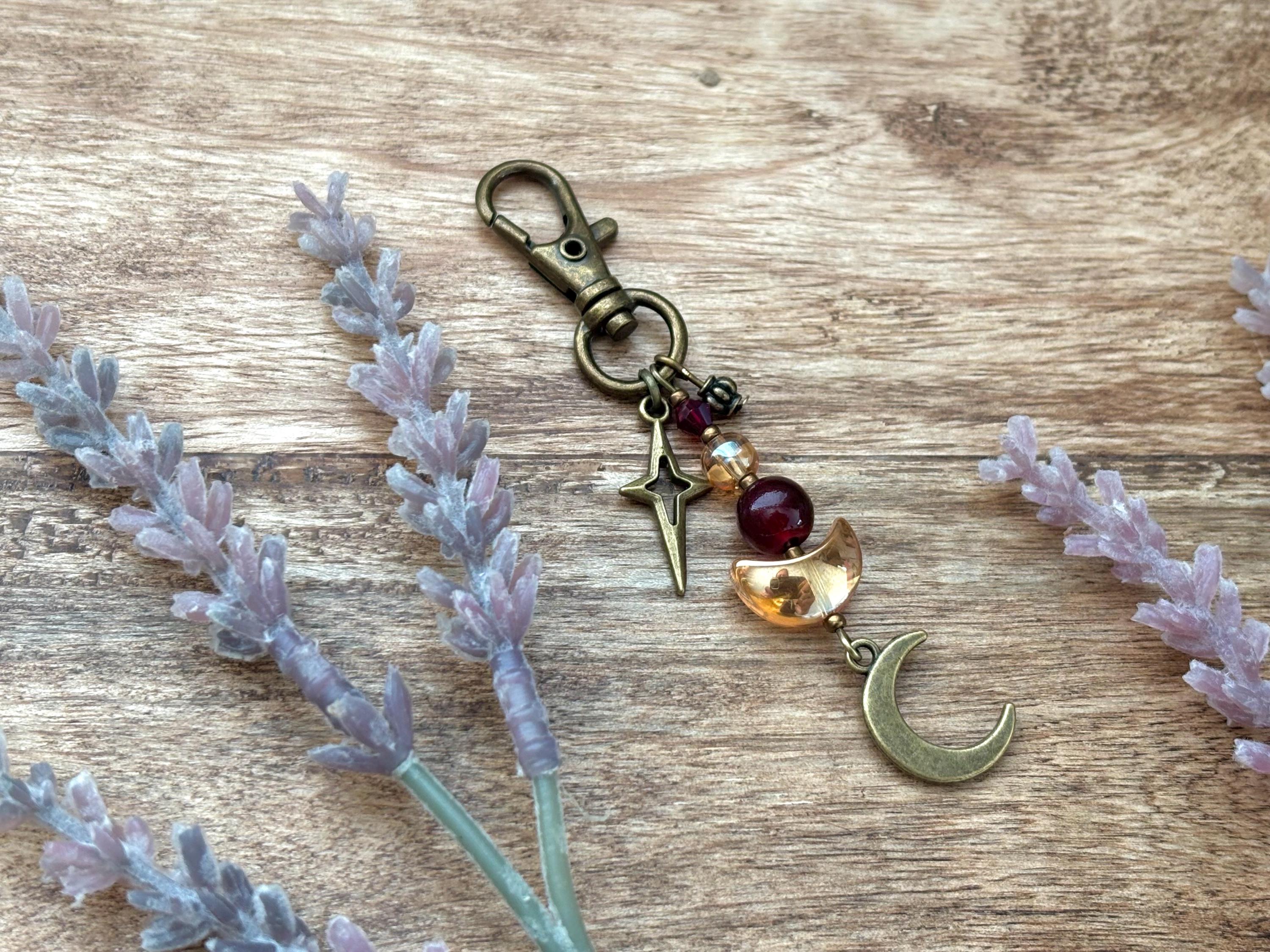 Whimsigoth Bronze Burgundy Crescent Moon Beaded Keychain | Whimsitwee ...