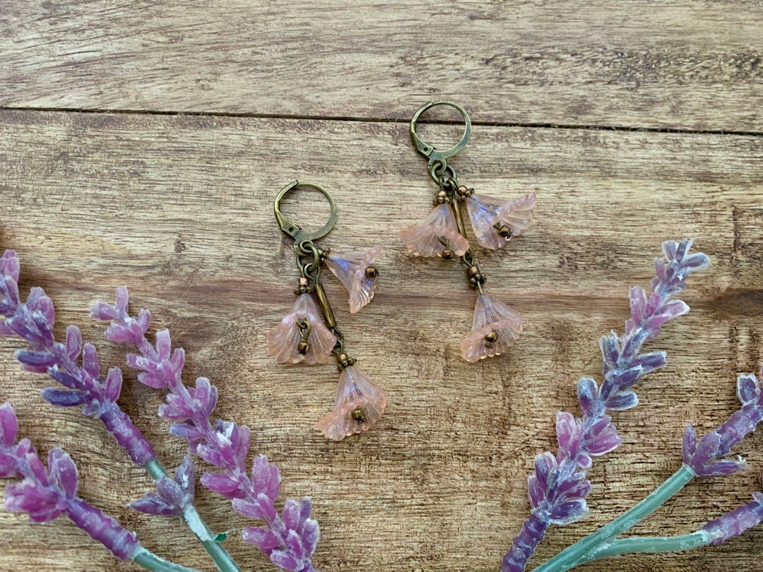 Whimsigoth Floral Lucite Flower Dangling Earrings in Bronze | Fairycore ...