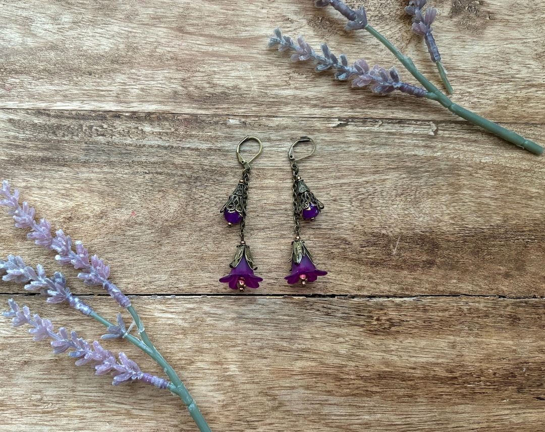 Whimsigoth Purple Trumpet Flower Chandelier Earrings | Goth | Whimsical ...