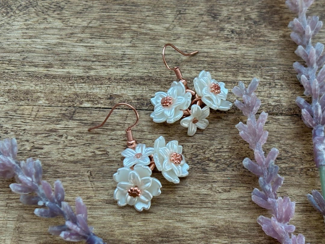 Whimsigoth Floral Bouquet Flower Dangling Rose Gold Earrings ...