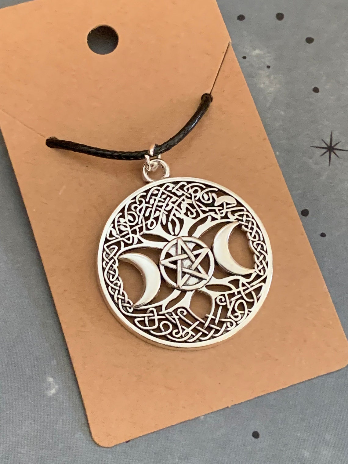 Pagan Goddess Moon Trinity Pentacle Cord Pendant Necklace - Etsy