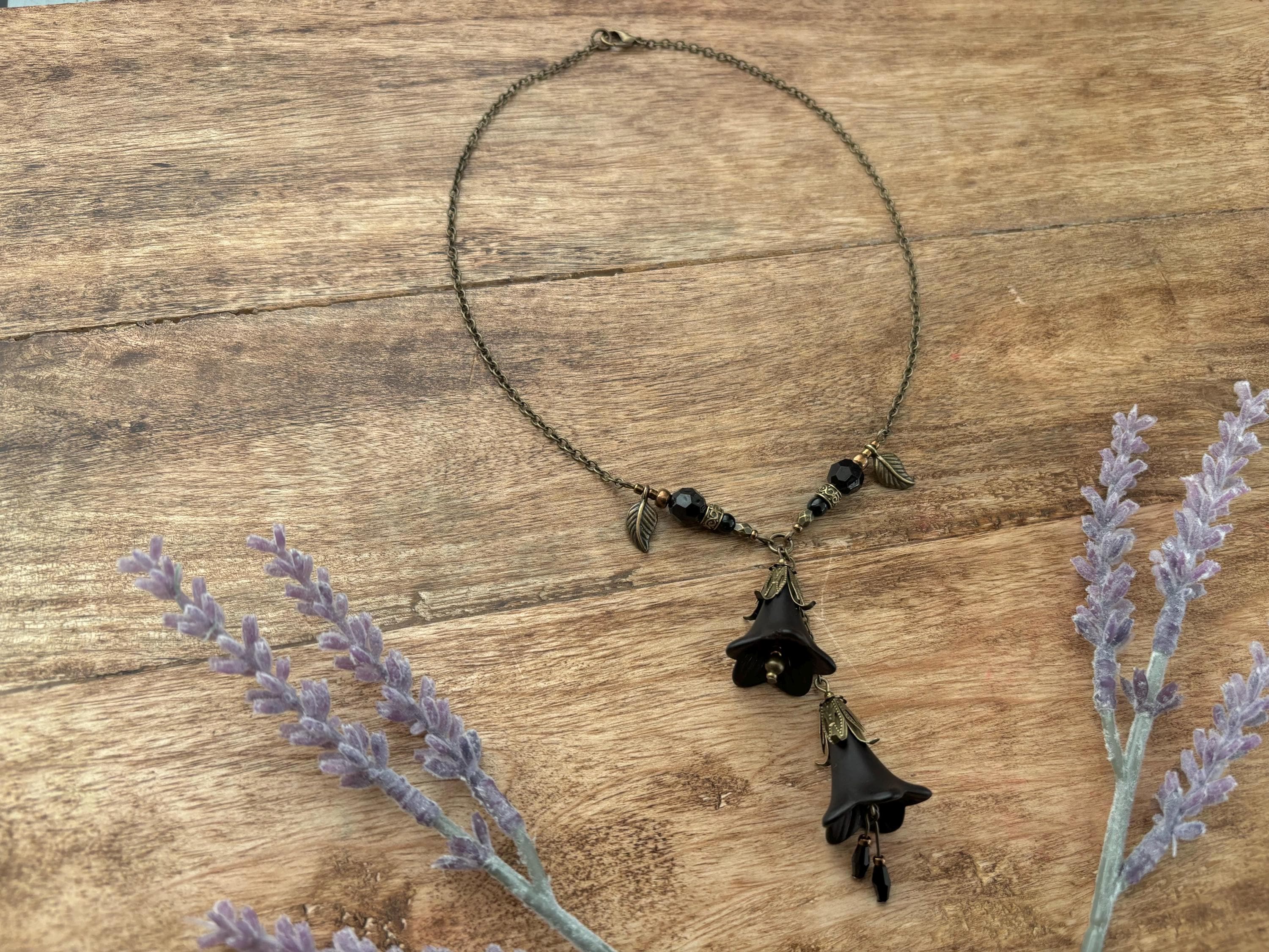 Whimsigoth Black Trumpet Flower Chandelier Necklace | Goth | Whimsical ...