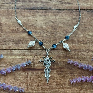 Grunge Pentagram Serpentine Skull Sword Beaded Necklace | Gothic ...