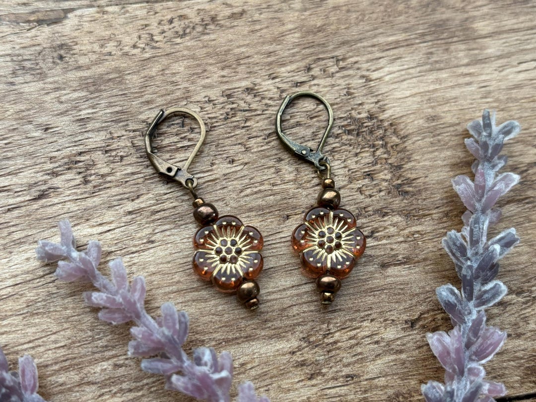 Whimsigoth Bohemian Flower Fall Earrings in Bronze | Fairycore ...