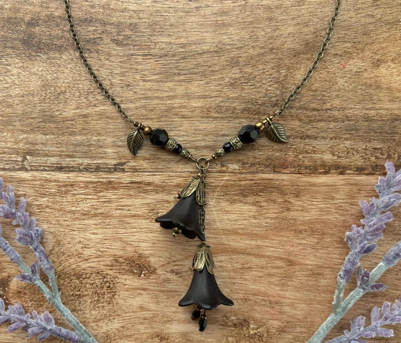Whimsigoth Black Trumpet Flower Chandelier Necklace | Goth | Whimsical ...