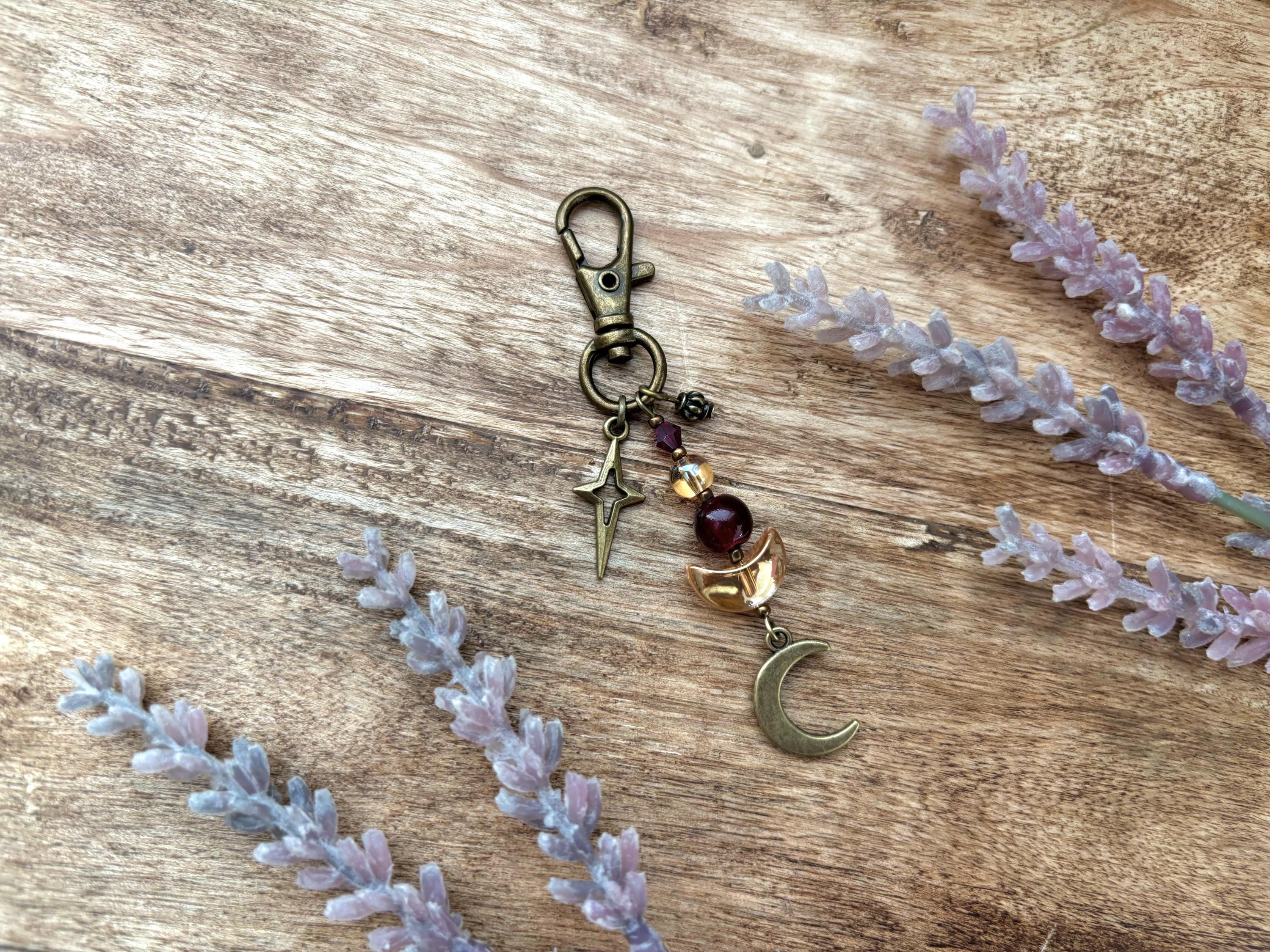 Whimsigoth Bronze Burgundy Crescent Moon Beaded Keychain | Whimsitwee ...