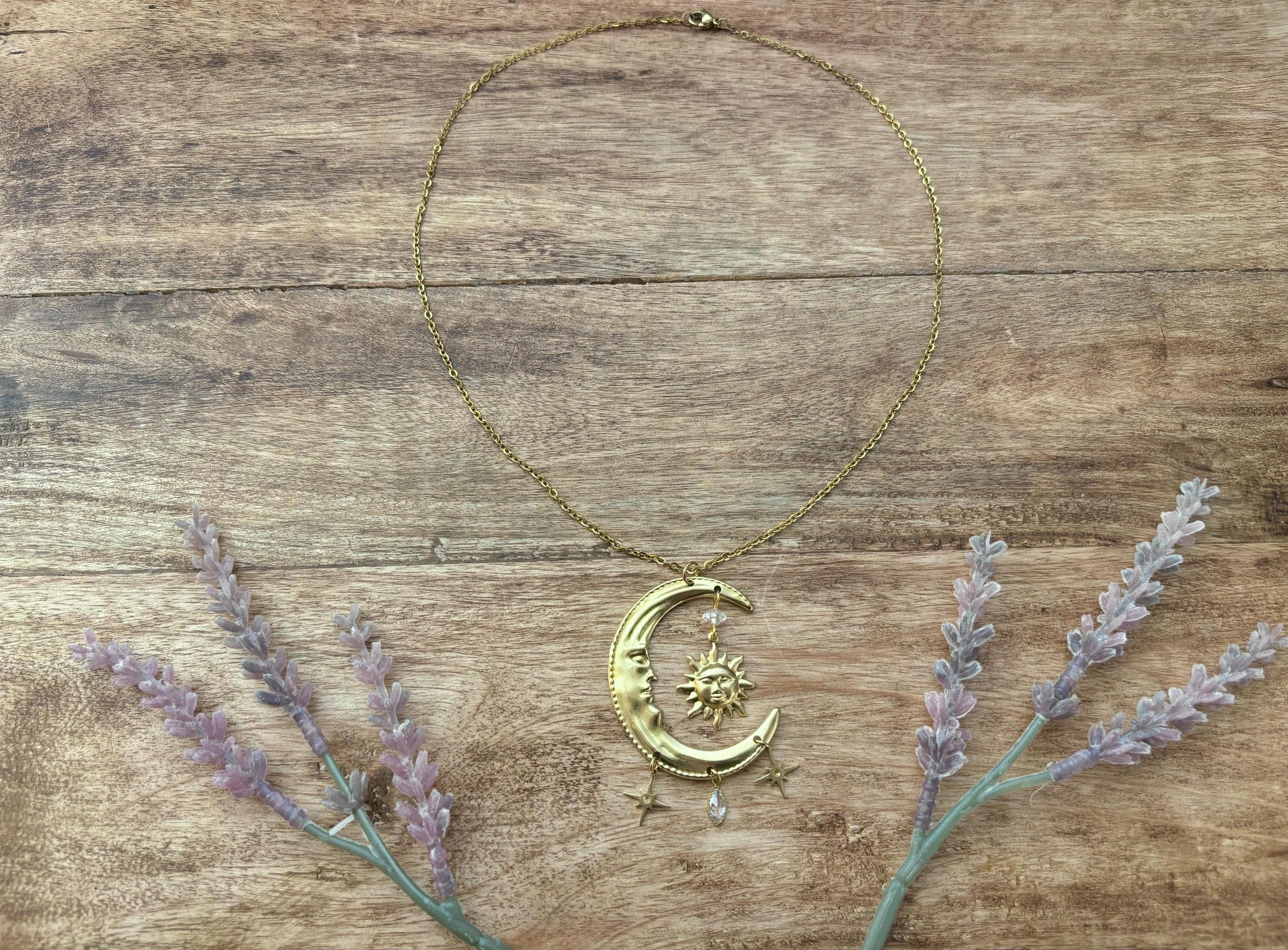 Whimsigoth Solid Brass Moon and Sun Chandelier Pendant on a 18k Gold ...