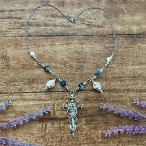 Grunge Pentagram Serpentine Skull Sword Beaded Necklace | Gothic ...