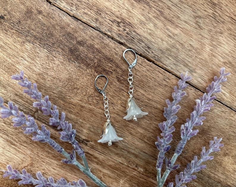 Whimsigoth Frosted White Trumpet Flower Chandelier Earrings | Whimsy ...