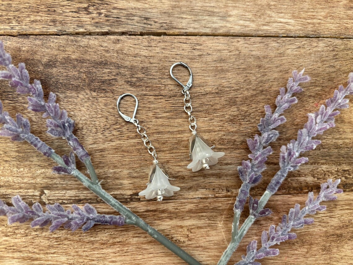 Whimsigoth Frosted White Trumpet Flower Chandelier Earrings | Whimsy ...