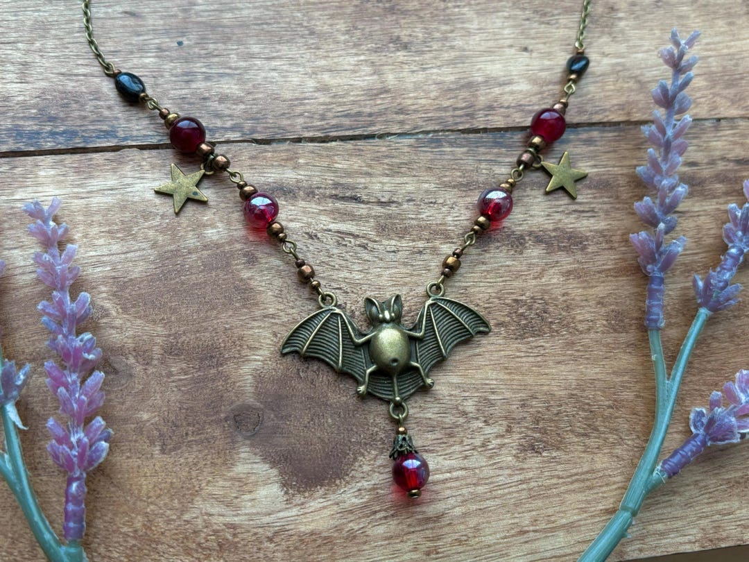 Gothic Red Garnet Bat Wing Choker Necklace in Bronze Alloy | Whimsigoth ...
