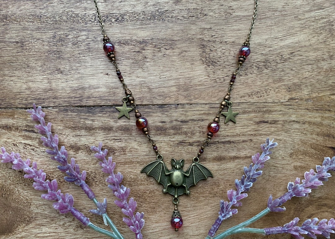 Gothic Red Garnet Bat Wing Choker Necklace in Bronze Alloy Whimsigoth ...