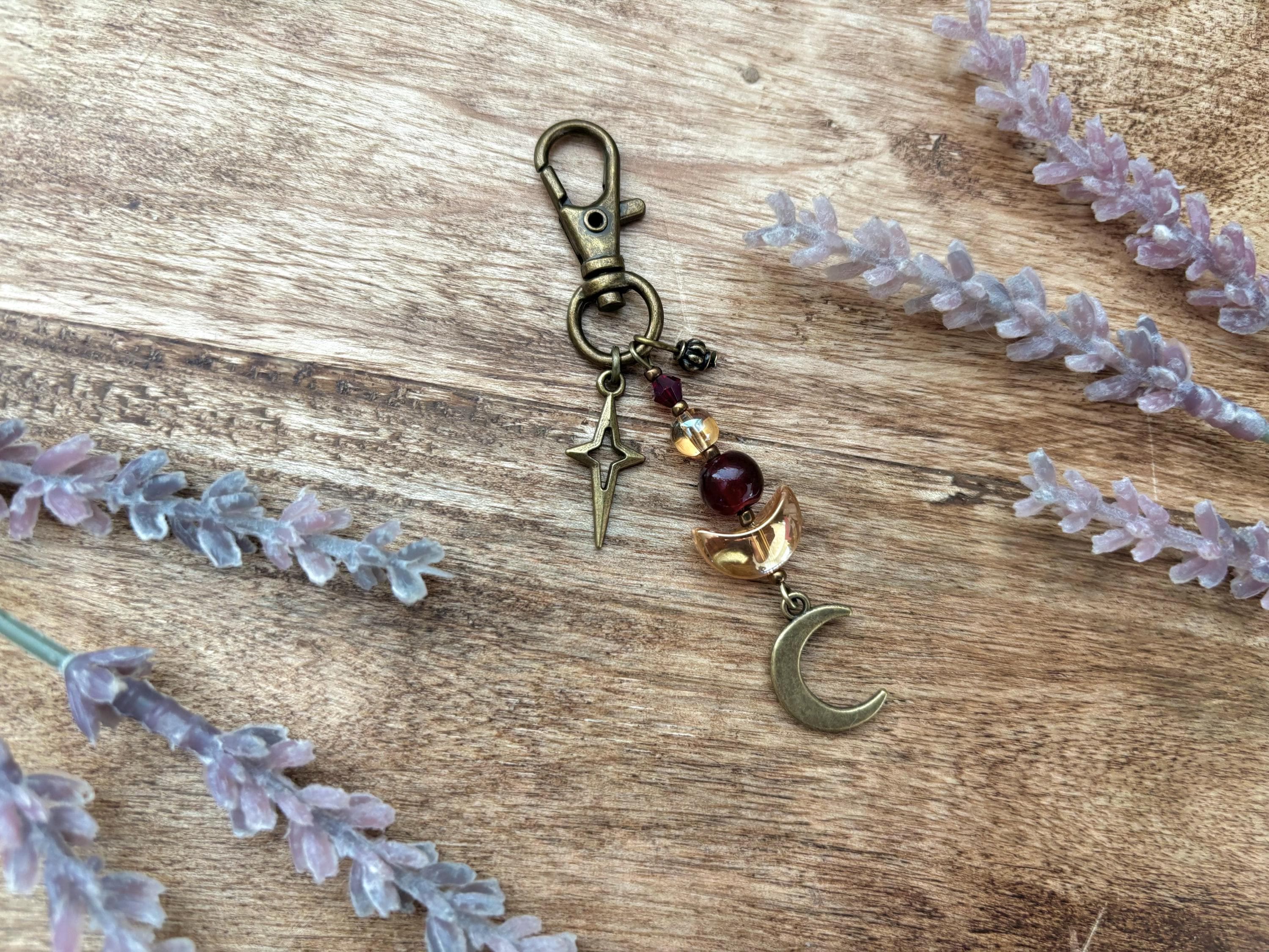 Whimsigoth Bronze Burgundy Crescent Moon Beaded Keychain | Whimsitwee ...