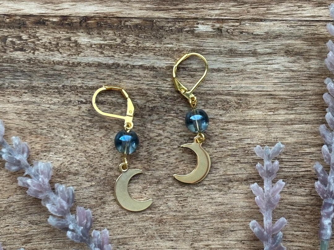 Whimsigoth Celestial Crescent Moon Pendant Earrings in Gold | Fairycore ...