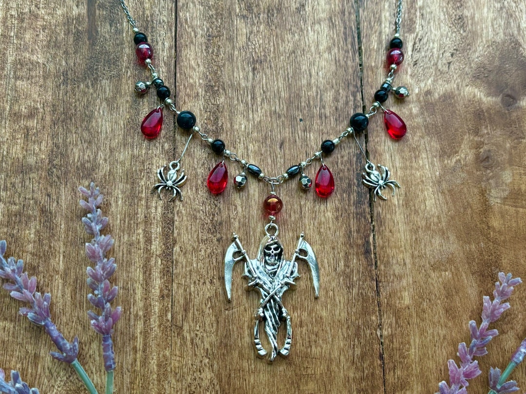 Gothic Bloody Grim Reaper Scythe Necklace in Silver Alloy | Alrernative ...