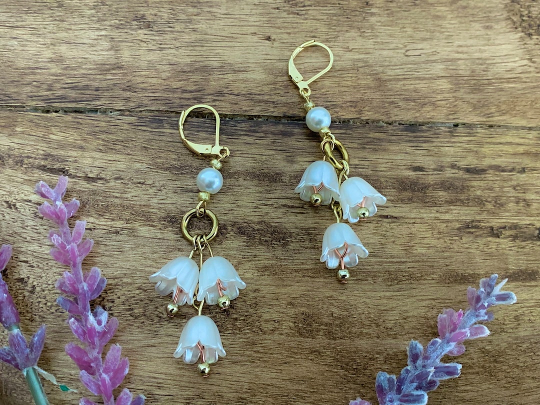 Whimsigoth Floral Lily of the Valley Flower Dangling 18k Gold Stainless ...